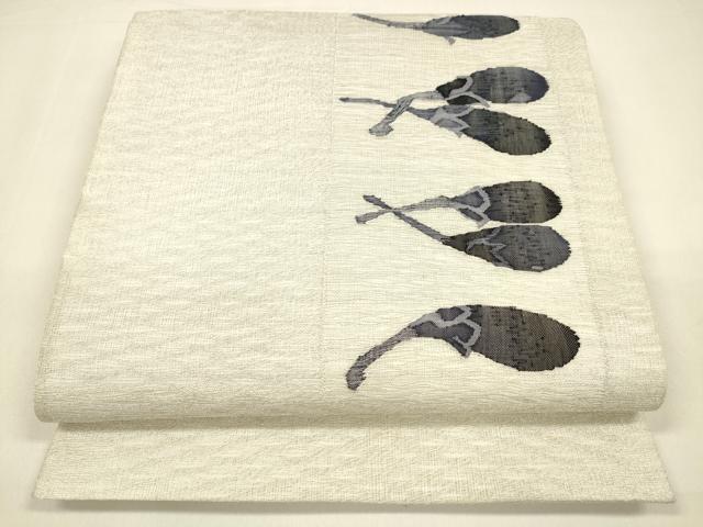 平和屋着物●太鼓柄袋帯　茄子　銀糸　正絹　逸品　DAAZ4251cm