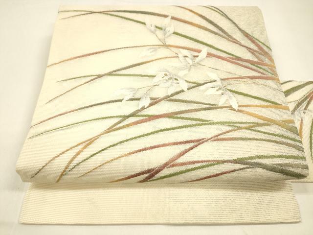 平和屋着物＊夏物　九寸名古屋帯　草花文　金銀糸　正絹　逸品　DAAZ4277cm