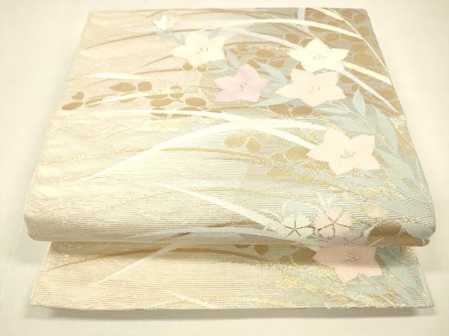 平和屋着物＊夏物　六通柄袋帯　草葉文　金銀糸　正絹　逸品　DAAZ4283cm