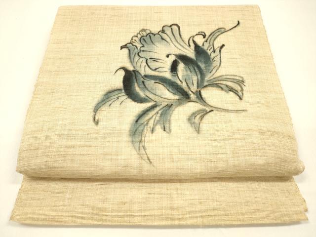 平和屋着物＊夏物　八寸名古屋帯　手描き　枝花文　麻　逸品　DAAZ4286cm