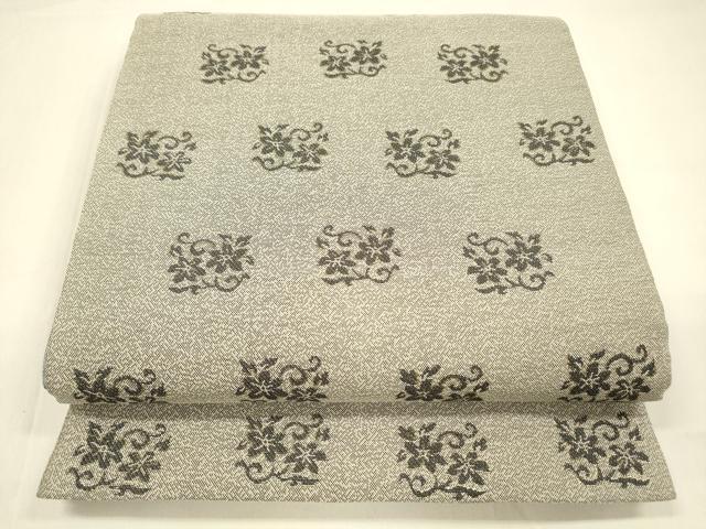 平和屋着物●両面　六通柄袋帯　花唐草文　間道　金糸　正絹　逸品　DAAZ4300cm