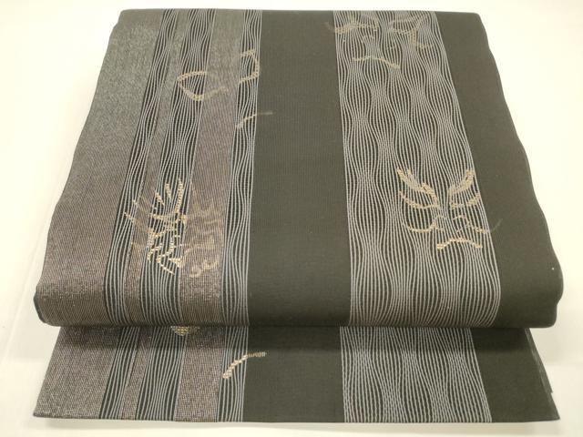 平和屋着物●両面　全通柄袋帯　隈取　間道　金銀糸　正絹　逸品　DAAZ4317cm