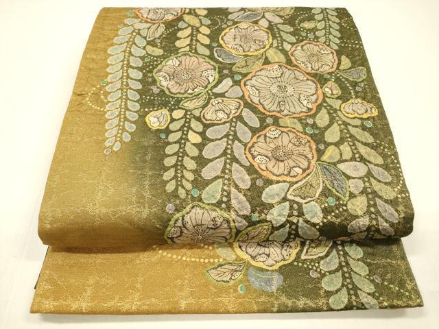 平和屋着物●六通柄袋帯　作家物　絞り　辻が花　金糸　正絹　逸品　DAAZ4328cm