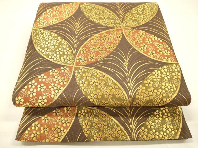 平和屋着物●六通柄袋帯　紹巴　七宝松葉文　梅鉢　金糸　正絹　逸品　DAAZ4331cm