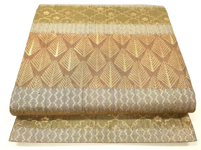 平和屋着物●六通柄袋帯　松葉花文　金糸　正絹　逸品　DAAZ4337cm