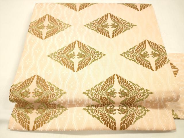 平和屋着物●九寸名古屋帯　唐織　向かい鳥文　正絹　逸品　DAAZ4339cm