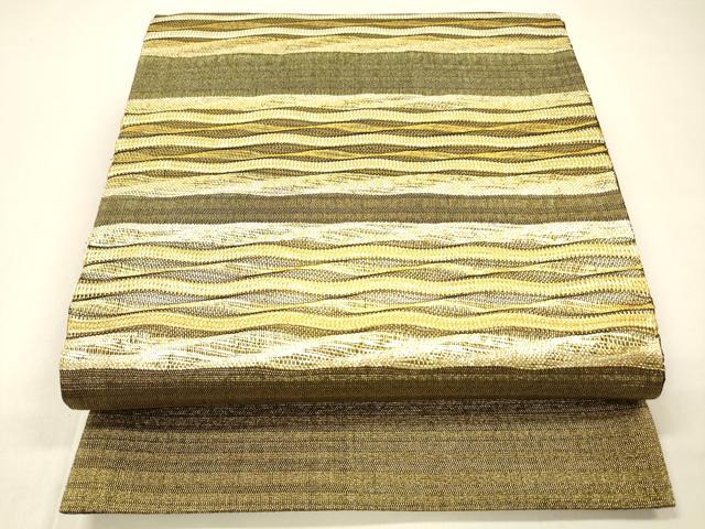 平和屋着物●ひなや工房　くむ・あむ・おる　伊豆蔵明彦　組織　太鼓柄袋帯　横段文　金糸　正絹　逸品　DAAZ4344cm