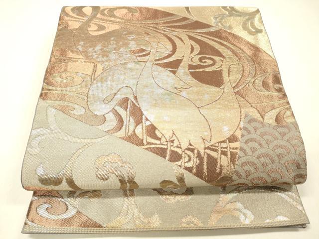平和屋着物●西陣　川島織物　六通柄　本袋帯　群鳥流水唐草文　金銀糸　正絹　逸品　DAAZ4352cm