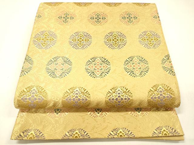 平和屋着物●六通柄袋帯　花唐草丸文　金糸　正絹　逸品　DAAZ4353cm