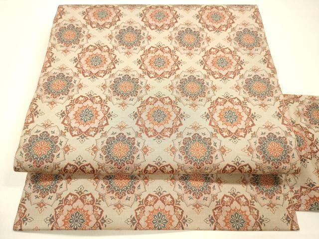 平和屋着物●全通柄九寸名古屋帯　正倉院花文　正絹　逸品　DAAZ4364cm