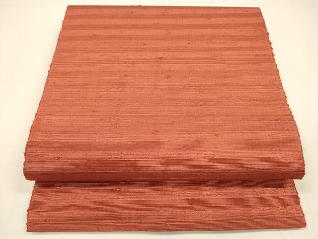 平和屋着物●八寸名古屋帯　紬地　横段文　赤丹色　正絹　逸品　DAAZ4369cm