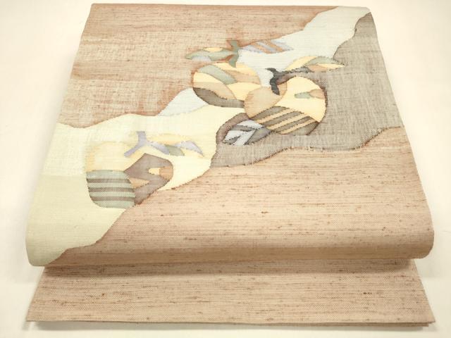 平和屋着物●太鼓柄袋帯　紬地　すくい織　成り物　正絹　逸品　DAAZ4397cm