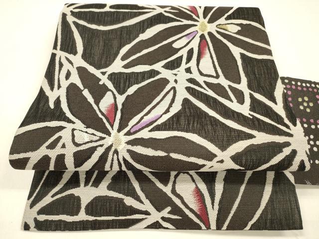 平和屋着物▽西陣　弥栄織物謹製　スリーシーズン　春夏秋　九寸名古屋帯　舞花文　金糸　証紙付き　正絹　逸品　DAAZ4416cm