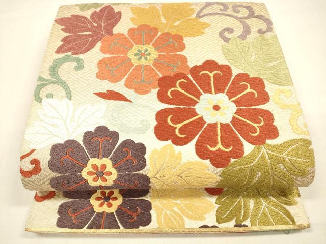 平和屋着物●佐賀錦　六通柄袋帯　唐織　花唐草文　金糸　正絹　逸品　DAAZ4426cm