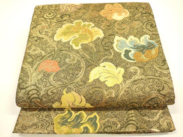 平和屋着物▽スリーシーズン　春夏秋　六通柄袋帯　唐織　更紗花唐草文　金糸　正絹　逸品　DAAZ4431cm