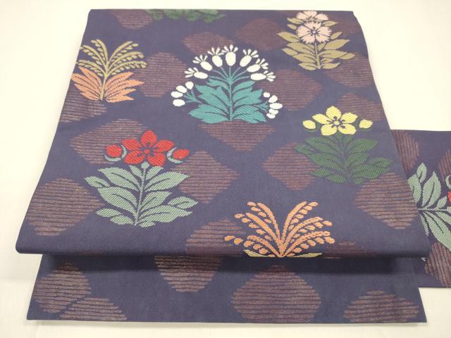 平和屋着物●西陣　川島織物　九寸名古屋帯　唐織　草花文　金糸　正絹　逸品　DAAZ4439cm