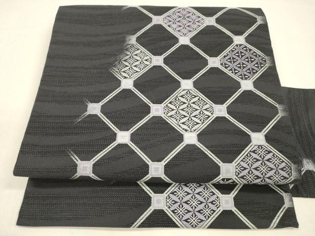 平和屋着物●九寸名古屋帯　蜀江文　黒地　やまと誂製　正絹　逸品　DAAZ4453cm