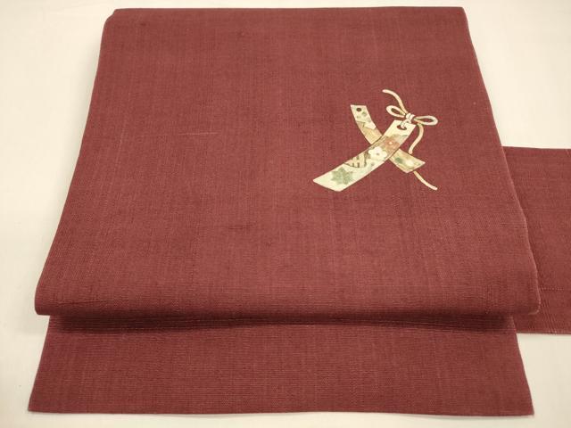 平和屋着物●みのむし工芸作家　草苑白水　九寸名古屋帯　生紬　短冊草花文　正絹　逸品　DAAZ4459cm