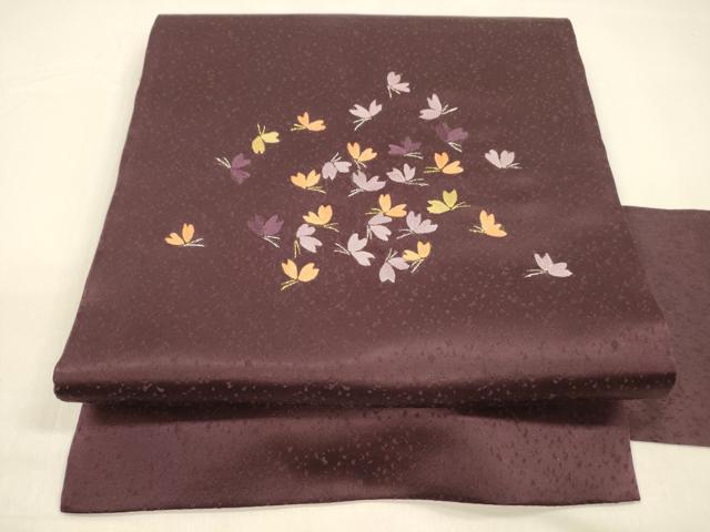 平和屋着物●九寸名古屋帯　総刺繍　舞蝶文　金銀糸　正絹　逸品　DAAZ4463cm