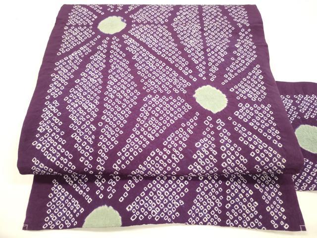 平和屋着物●全通柄九寸袋帯　総絞り　麻の葉文様　正絹　逸品　DAAZ4473cm