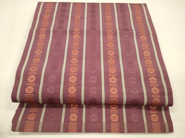 平和屋着物●本場筑前博多織　八寸名古屋帯　一重帯　いちご錦　証紙付き　正絹　逸品　DAAZ4475cm