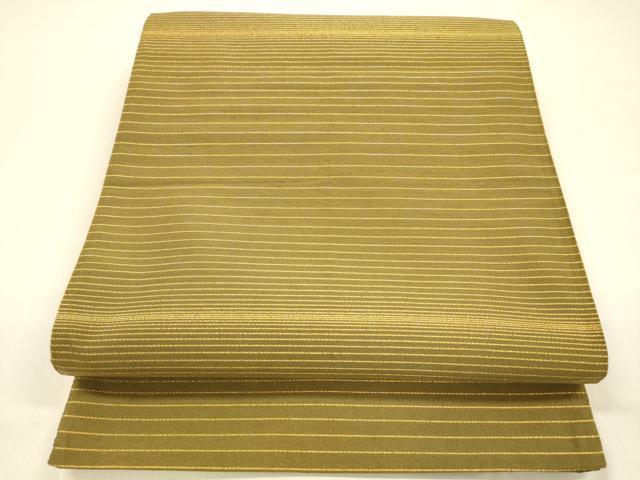 平和屋着物●全通柄袋帯　横段文　金糸　正絹　逸品　DAAZ4481cm