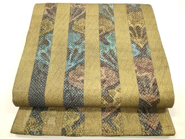平和屋着物●六通柄袋帯　絞り　切嵌　抽象文様　金彩　正絹　逸品　DAAZ4489cm