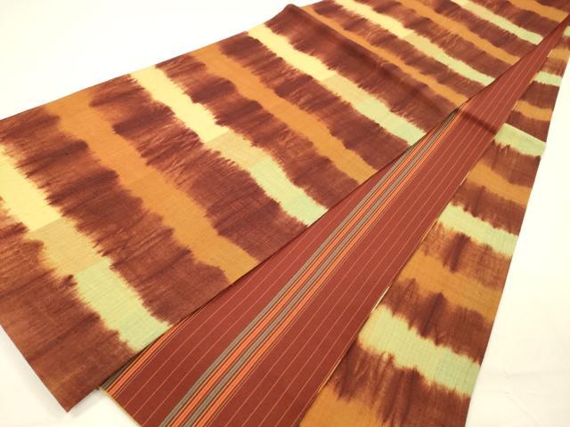 平和屋着物●両面　全通柄袋帯　絞り　横段文　間道　正絹　逸品　DAAZ4493cm