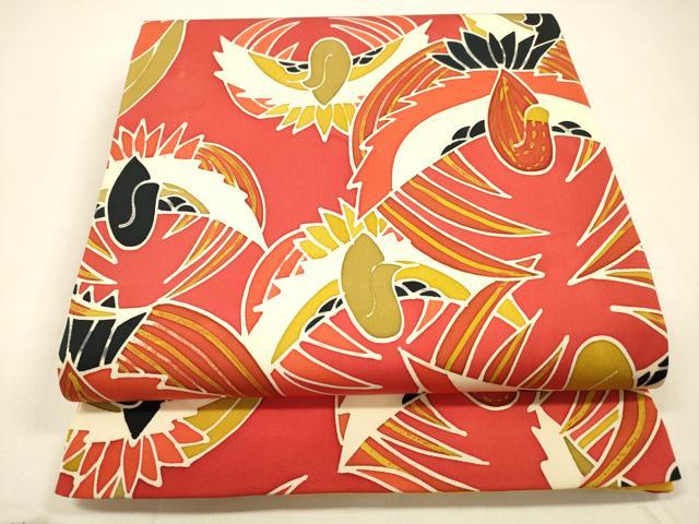 平和屋着物●塩瀬　全通柄袋帯　型染　飛鳥文　正絹　逸品　DAAZ4495cm