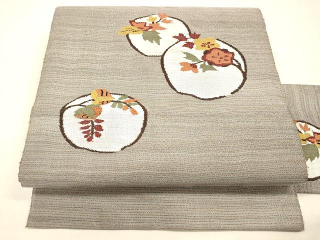 平和屋着物●八寸名古屋帯　すくい織　枝花文　金糸　正絹　逸品　DAAZ4496cm