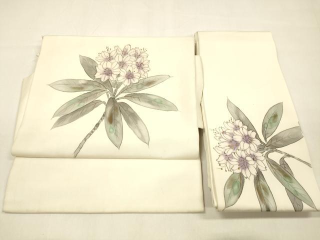 平和屋着物●塩瀬　つけ帯　手描き　枝花文　金彩　正絹　逸品　DAAZ4499cm