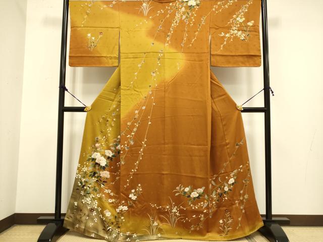 平和屋着物●訪問着　草花文　暈し染め　金彩　正絹　逸品　未使用　DAAZ5056du