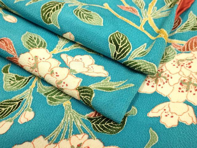 平和屋着物●上質な小紋　型染　枝花文　鬼しぼ縮緬　正絹　逸品　DAAZ5064du