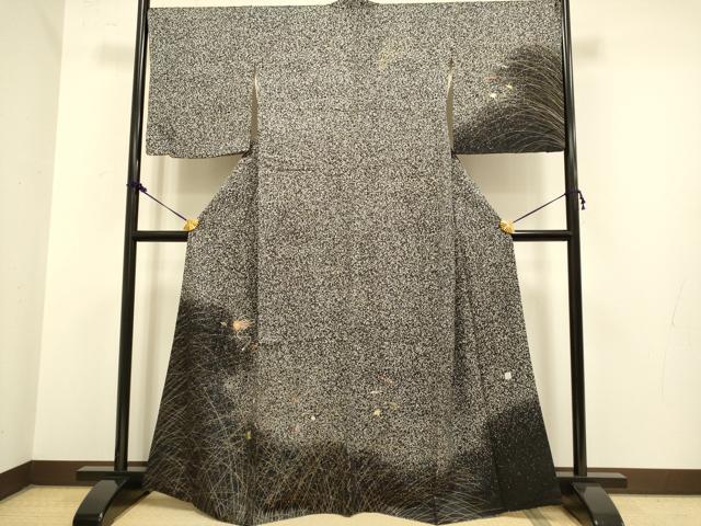 平和屋着物●訪問着　刺繍　鼓花文　黒地　暈し染め　金彩　正絹　逸品　DAAZ5069du