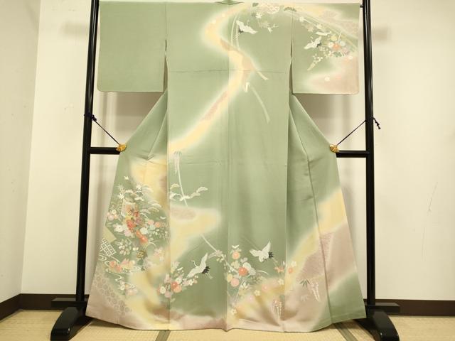 平和屋着物●訪問着　貝桶飛鶴鴛鴦吉祥花文　暈し染め　金彩　正絹　逸品　DAAZ5076du