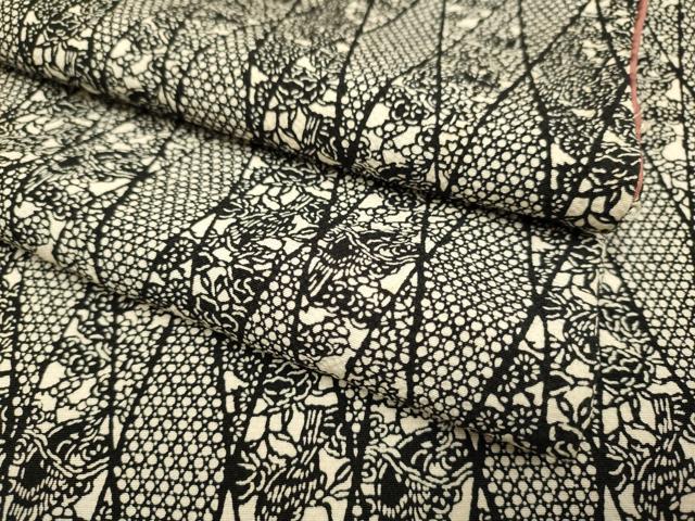 平和屋着物●上質な小紋　型染　幾何学花鳥文　正絹　逸品　DAAZ5077du