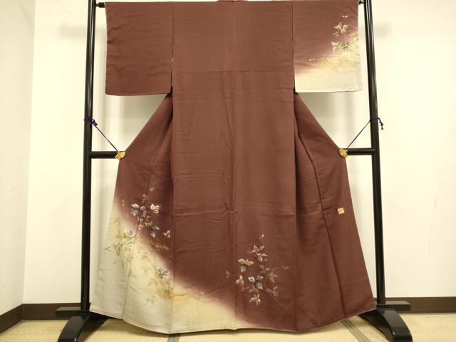 平和屋着物●和紙染染色作家・植村彩弘　訪問着　枝葉文　暈し染め　金彩　やまと金ラベル　正絹　逸品　未使用　DAAZ5081du