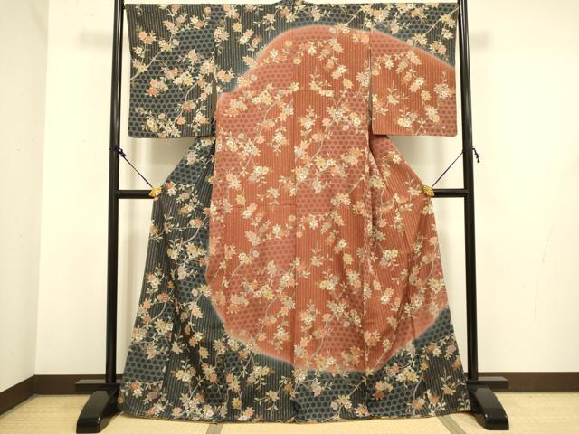 平和屋着物●訪問着　枝花文　暈し染め　金彩　正絹　逸品　未使用　DAAZ5083du