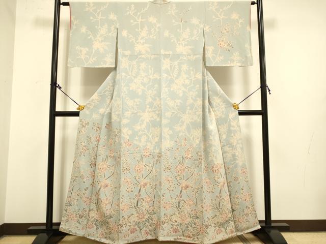 平和屋着物●訪問着　更紗花文　鬼しぼ縮緬　正絹　逸品　DAAZ5088du