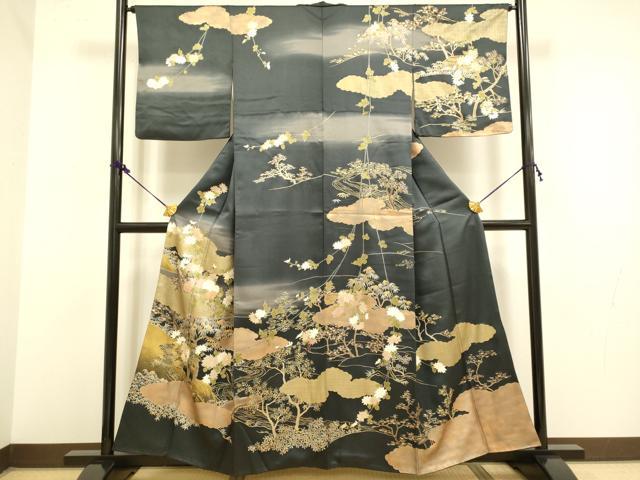 平和屋着物●訪問着　駒刺繍　枝花文　暈し染め　金彩　正絹　逸品　DAAZ5105du