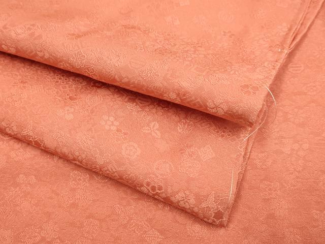 平和屋着物●上質な色無地　吉祥花地紋　赤丹色　正絹　逸品　未使用　DAAZ5117du