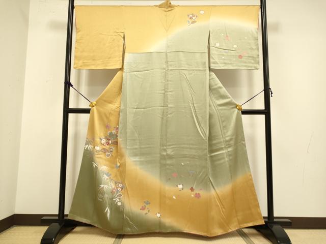 平和屋着物●訪問着　駒刺繍　草花文　橘　暈し染め　金彩　正絹　逸品　未使用　DAAZ5131du