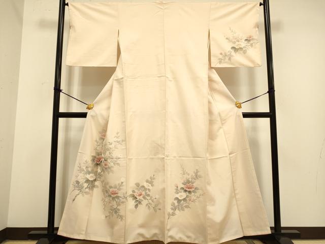 平和屋着物●訪問着　紬地　手描き　草花文　金彩　正絹　逸品　DAAZ5247du