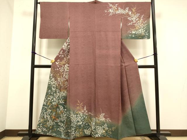 平和屋着物●訪問着　刺繍　草花文　暈し染め　金彩　正絹　逸品　DAAZ5255du