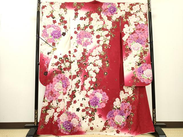 平和屋着物●豪華振袖　刺繍　草花　暈し染　金彩　正絹　逸品　DAAZ6033fe