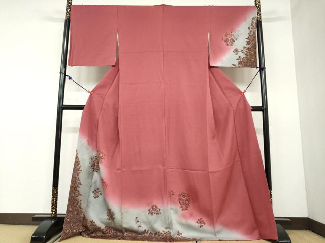 平和屋着物●訪問着　花鳥文　暈し染め　金彩　やまと誂製　ロング丈　正絹　逸品　DAAZ7016ud