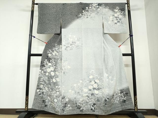 平和屋着物●訪問着　草花文　たたき染め　正絹　逸品　DAAZ7018ud