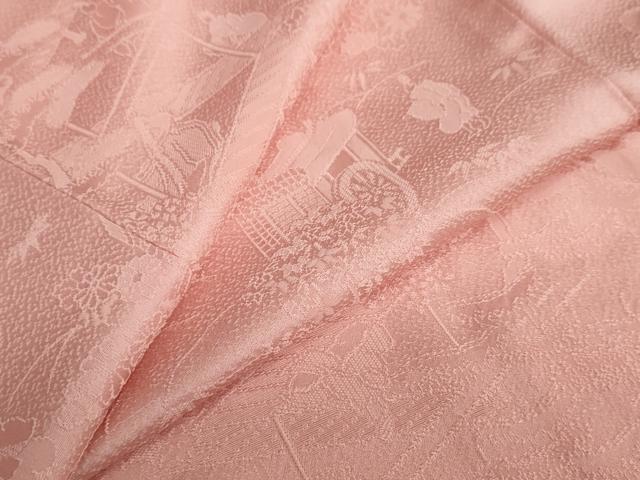 平和屋着物●上質な色無地　平安人物地紋　退紅色　正絹　逸品　DAAZ7042ud