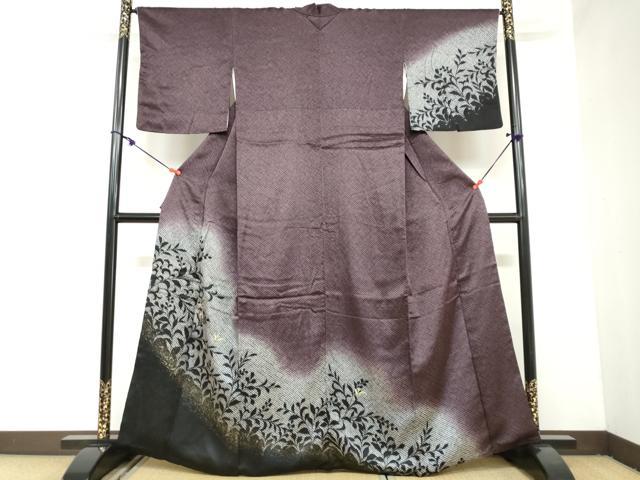 平和屋着物●訪問着　刺繍　鹿の子草花文　シルエット　暈し染め　正絹　逸品　DAAZ7043ud