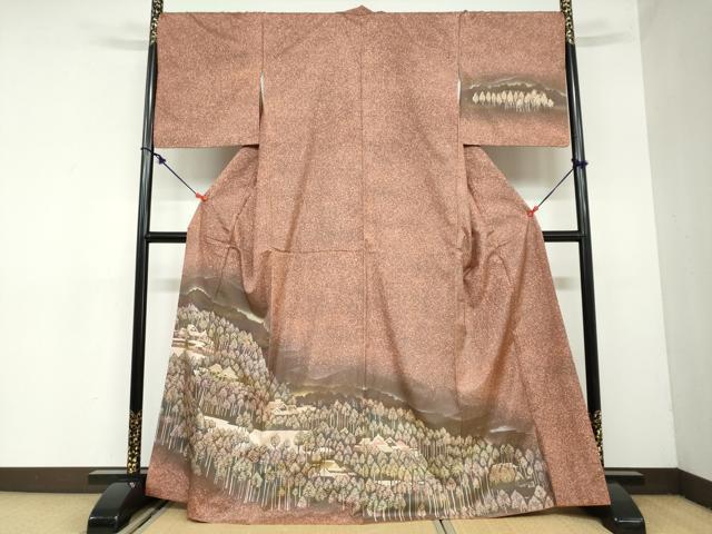 平和屋着物●本場染大島紬　訪問着　風景樹林文　たたき染　正絹　逸品　DAAZ7047ud